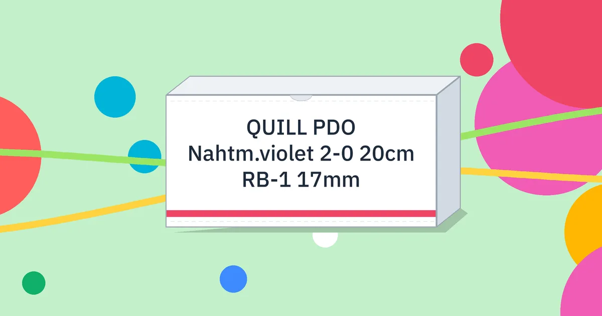 Symbolbild: Packung mit der Aufschrift QUILL PDO Nahtm.violet 2-0 20cm RB-1 17mm (PZN 17990254) – Verfügbarkeit und Bezug in Apotheken in Frankfurt am Main