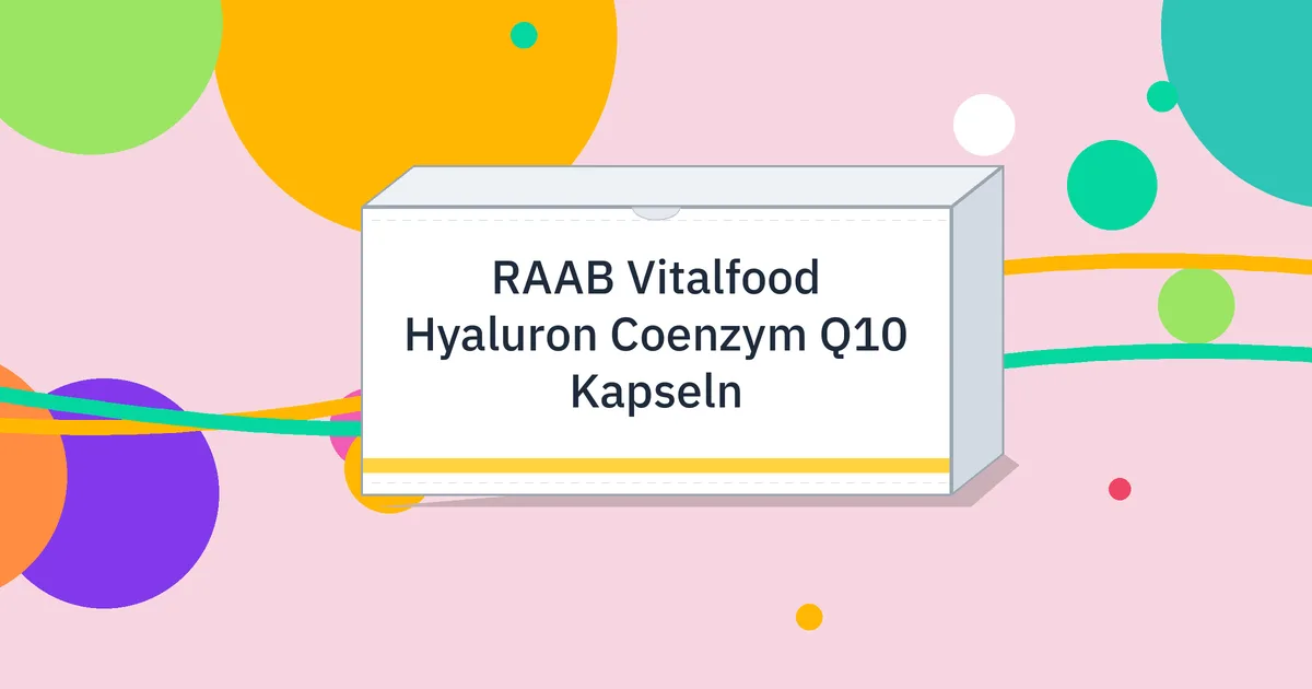 Symbolbild: Packung mit der Aufschrift RAAB Vitalfood Hyaluron Coenzym Q10 Kapseln (PZN 19305216) – Verfügbarkeit und Bezug in Apotheken in Frankfurt am Main