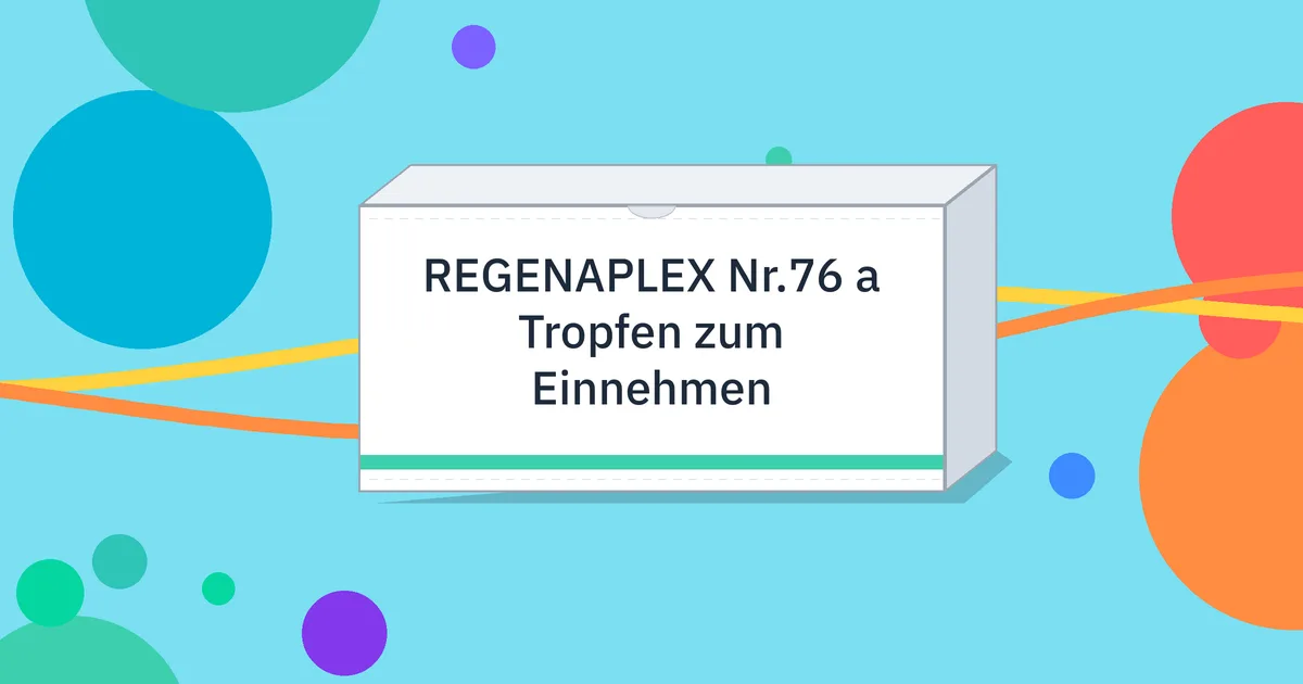 Symbolbild: Packung mit der Aufschrift REGENAPLEX Nr.76 a Tropfen zum Einnehmen (PZN 02643311) – Verfügbarkeit und Bezug in Apotheken in Frankfurt am Main
