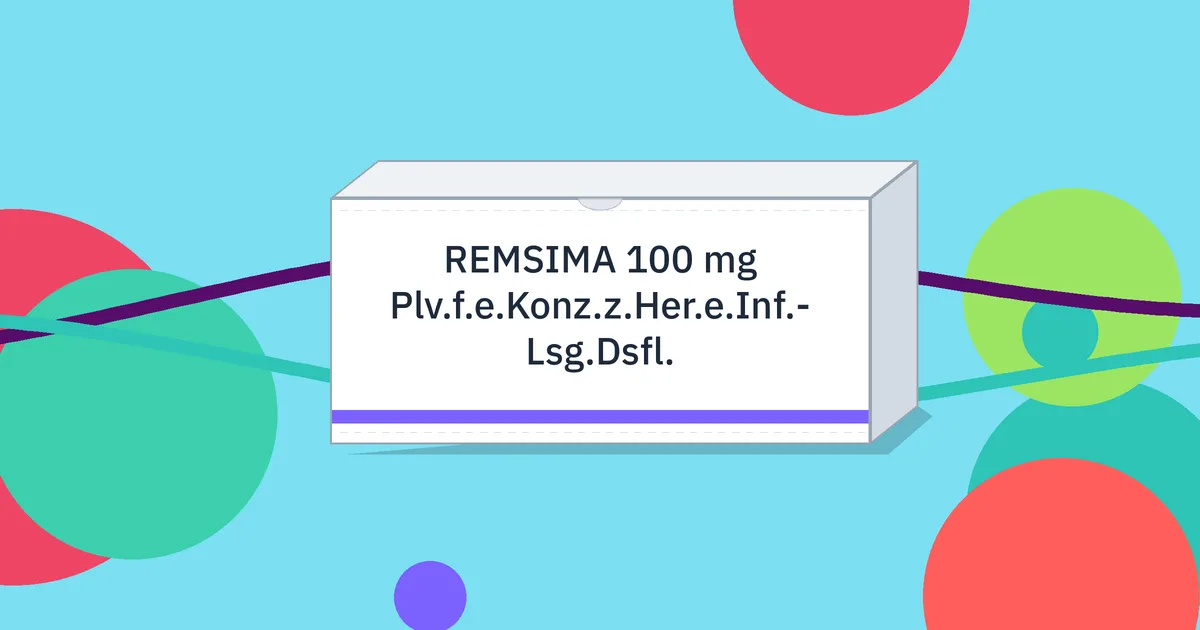 Symbolbild: Packung mit der Aufschrift REMSIMA 100 mg Plv.f.e.Konz.z.Her.e.Inf.-Lsg.Dsfl. (PZN 19191853) – Verfügbarkeit und Bezug in Apotheken in Frankfurt am Main