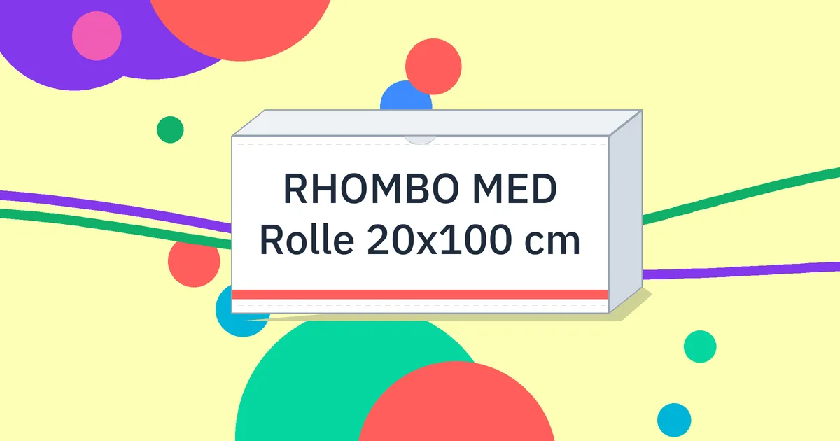 Symbolbild: Packung mit der Aufschrift RHOMBO MED Rolle 20x100 cm (PZN 07738128) – Verfügbarkeit und Bezug in Apotheken in Frankfurt am Main