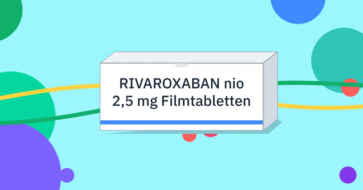 Symbolbild: Packung mit der Aufschrift RIVAROXABAN nio 2,5 mg Filmtabletten (PZN 20165944) – Verfügbarkeit und Bezug in Apotheken in Frankfurt am Main