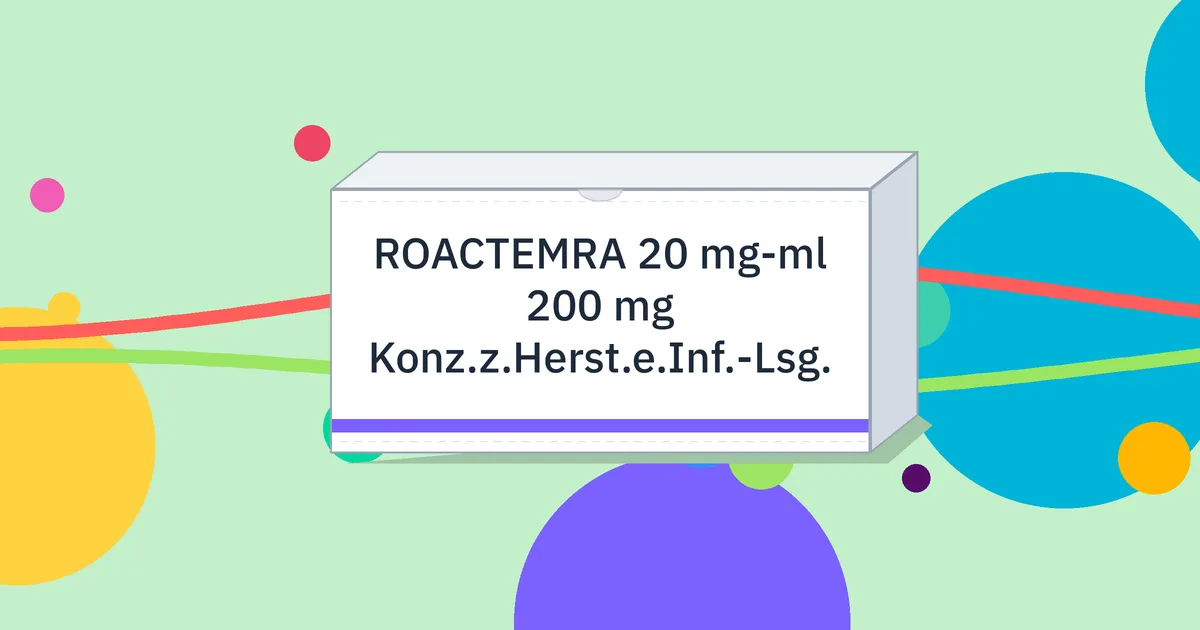 Symbolbild: Packung mit der Aufschrift ROACTEMRA 20 mg-ml 200 mg Konz.z.Herst.e.Inf.-Lsg. (PZN 07286821) – Verfügbarkeit und Bezug in Apotheken in Frankfurt am Main