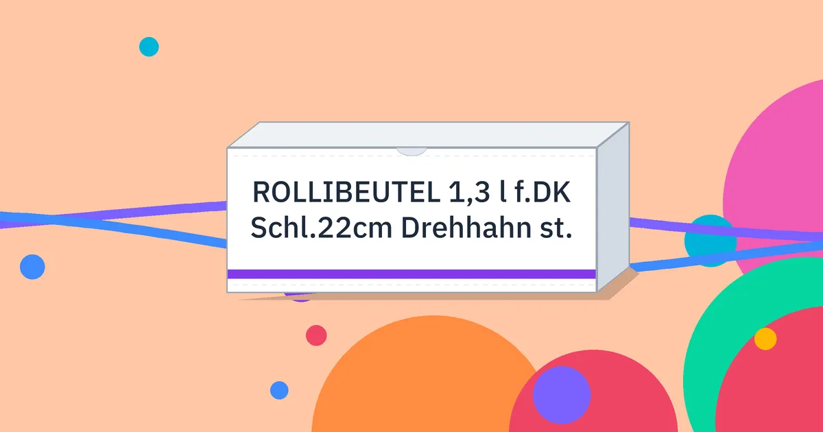 Symbolbild: Packung mit der Aufschrift ROLLIBEUTEL 1,3 l f.DK Schl.22cm Drehhahn st. (PZN 06094663) – Verfügbarkeit und Bezug in Apotheken in Frankfurt am Main