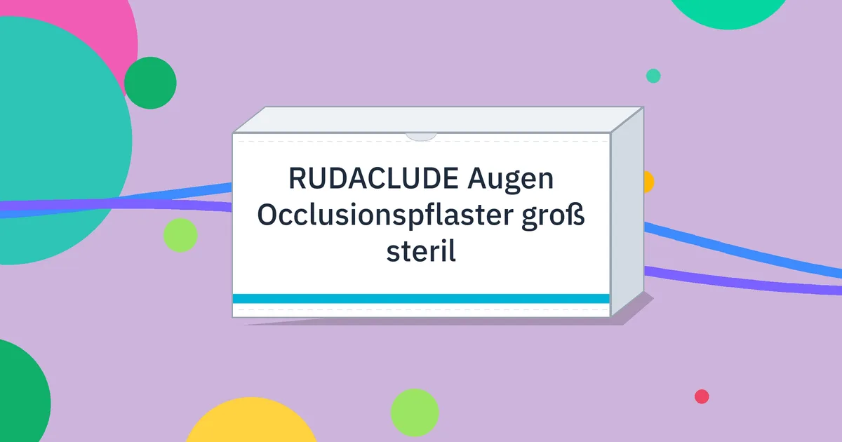Symbolbild: Packung mit der Aufschrift RUDACLUDE Augen Occlusionspflaster groß steril (PZN 18397771) – Verfügbarkeit und Bezug in Apotheken in Frankfurt am Main