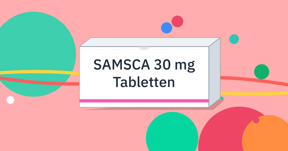 Symbolbild: Packung mit der Aufschrift SAMSCA 30 mg Tabletten (PZN 01253720) – Verfügbarkeit und Bezug in Apotheken in Frankfurt am Main