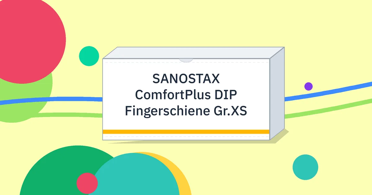Symbolbild: Packung mit der Aufschrift SANOSTAX ComfortPlus DIP Fingerschiene Gr.XS (PZN 13159222) – Verfügbarkeit und Bezug in Apotheken in Frankfurt am Main