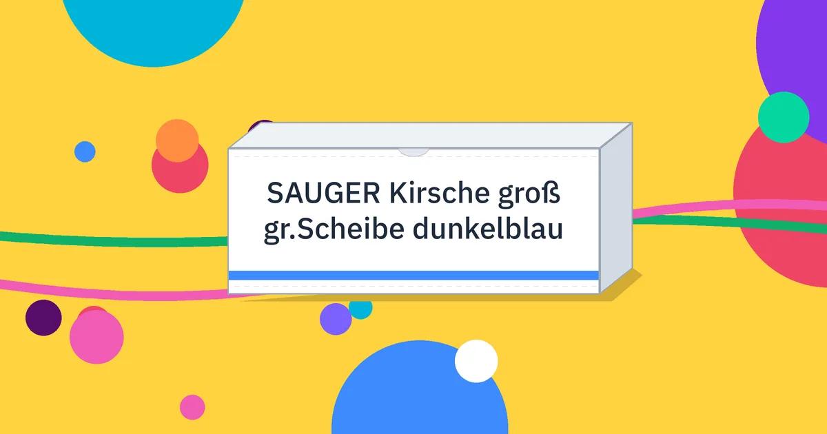 Symbolbild: Packung mit der Aufschrift SAUGER Kirsche groß gr.Scheibe dunkelblau (PZN 08542775) – Verfügbarkeit und Bezug in Apotheken in Frankfurt am Main