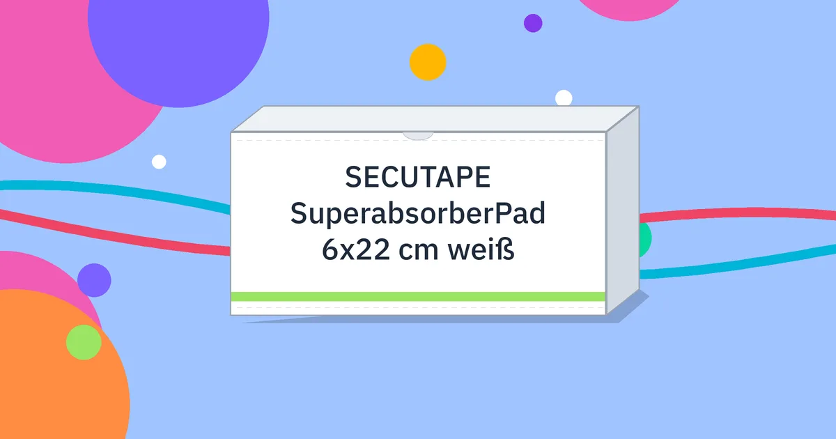 Symbolbild: Packung mit der Aufschrift SECUTAPE SuperabsorberPad 6x22 cm weiß (PZN 12749855) – Verfügbarkeit und Bezug in Apotheken in Frankfurt am Main