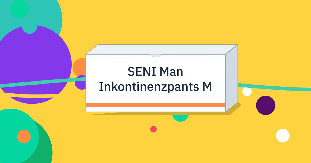 Symbolbild: Packung mit der Aufschrift SENI Man Inkontinenzpants M (PZN 20286872) – Verfügbarkeit und Bezug in Apotheken in Frankfurt am Main