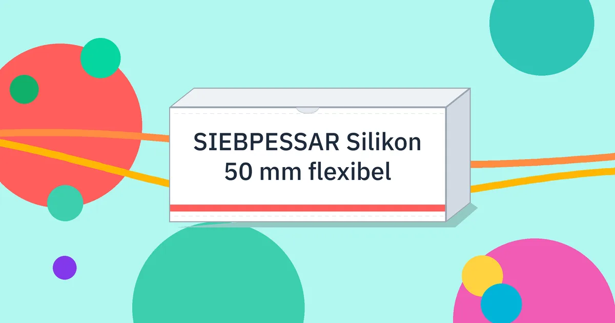 Symbolbild: Packung mit der Aufschrift SIEBPESSAR Silikon 50 mm flexibel (PZN 04845533) – Verfügbarkeit und Bezug in Apotheken in Frankfurt am Main
