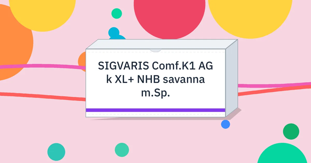 Symbolbild: Packung mit der Aufschrift SIGVARIS Comf.K1 AG k XL+ NHB savanna m.Sp. (PZN 17099439) – Verfügbarkeit und Bezug in Apotheken in Frankfurt am Main