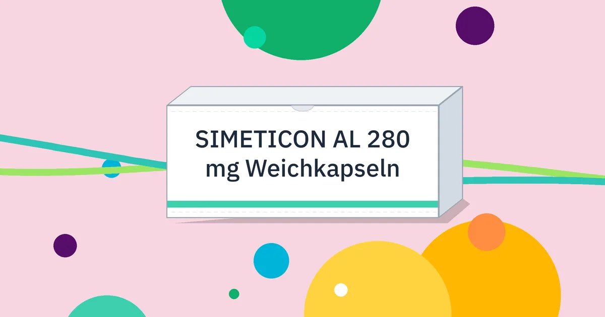 Symbolbild: Packung mit der Aufschrift SIMETICON AL 280 mg Weichkapseln (PZN 16901107) – Verfügbarkeit und Bezug in Apotheken in Frankfurt am Main