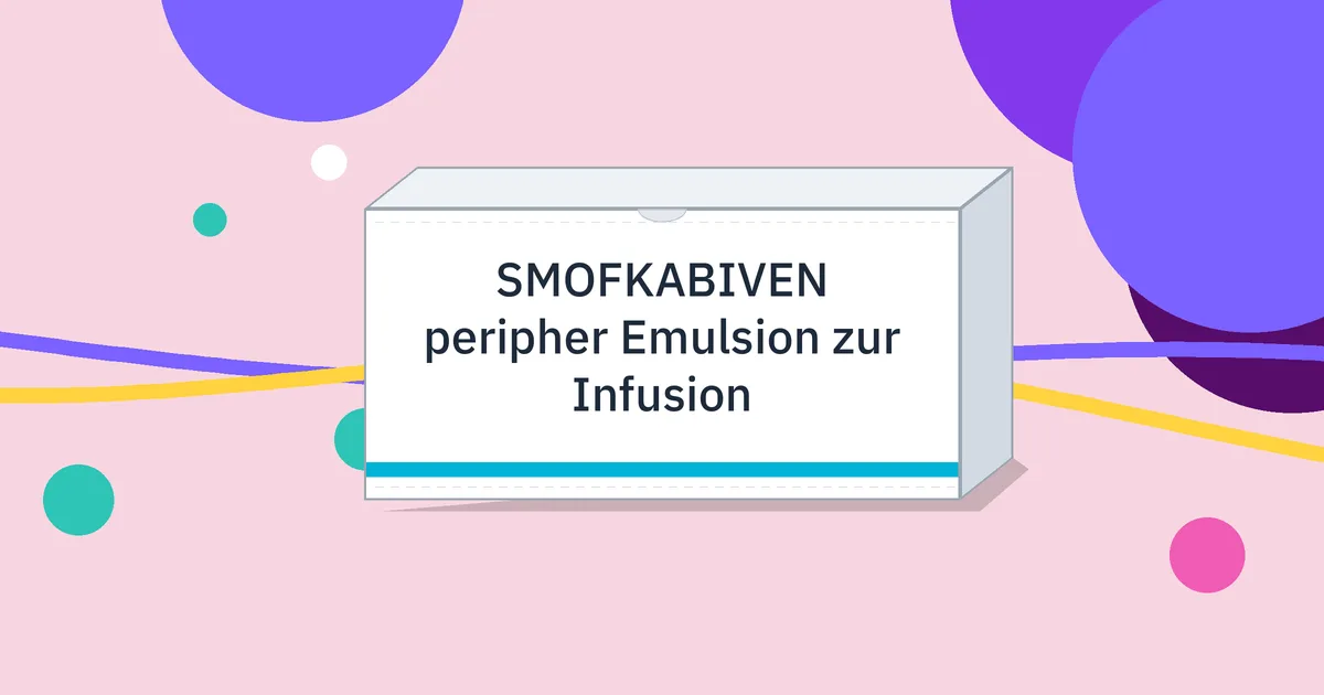 Symbolbild: Packung mit der Aufschrift SMOFKABIVEN peripher Emulsion zur Infusion (PZN 18787727) – Verfügbarkeit und Bezug in Apotheken in Frankfurt am Main