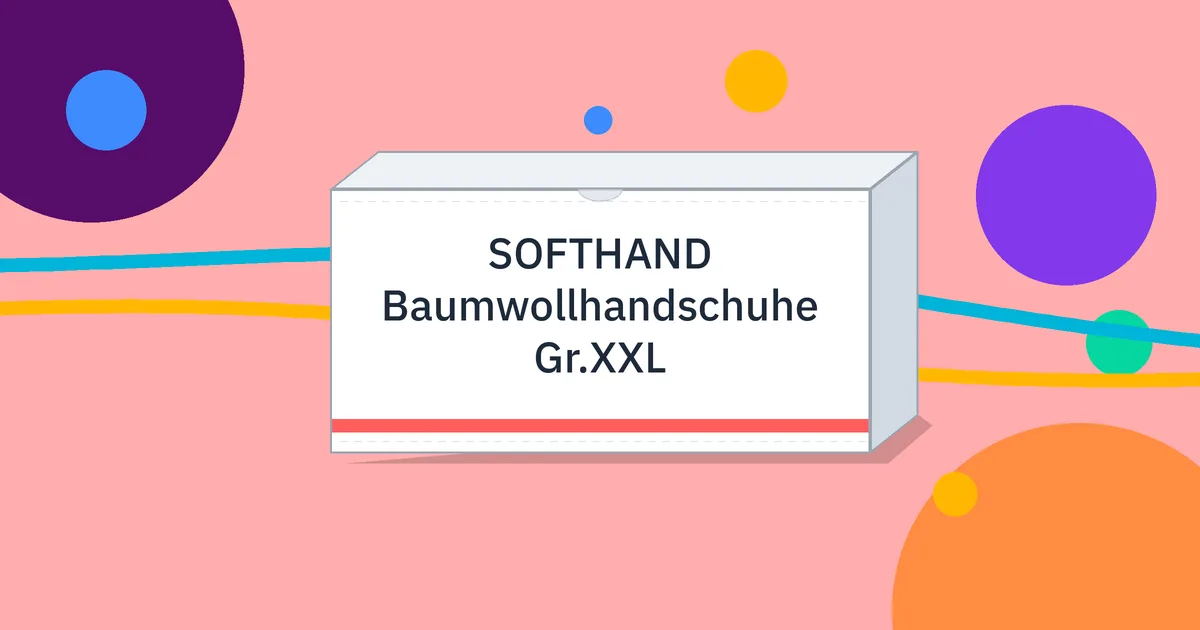 Symbolbild: Packung mit der Aufschrift SOFTHAND Baumwollhandschuhe Gr.XXL (PZN 09618865) – Verfügbarkeit und Bezug in Apotheken in Frankfurt am Main