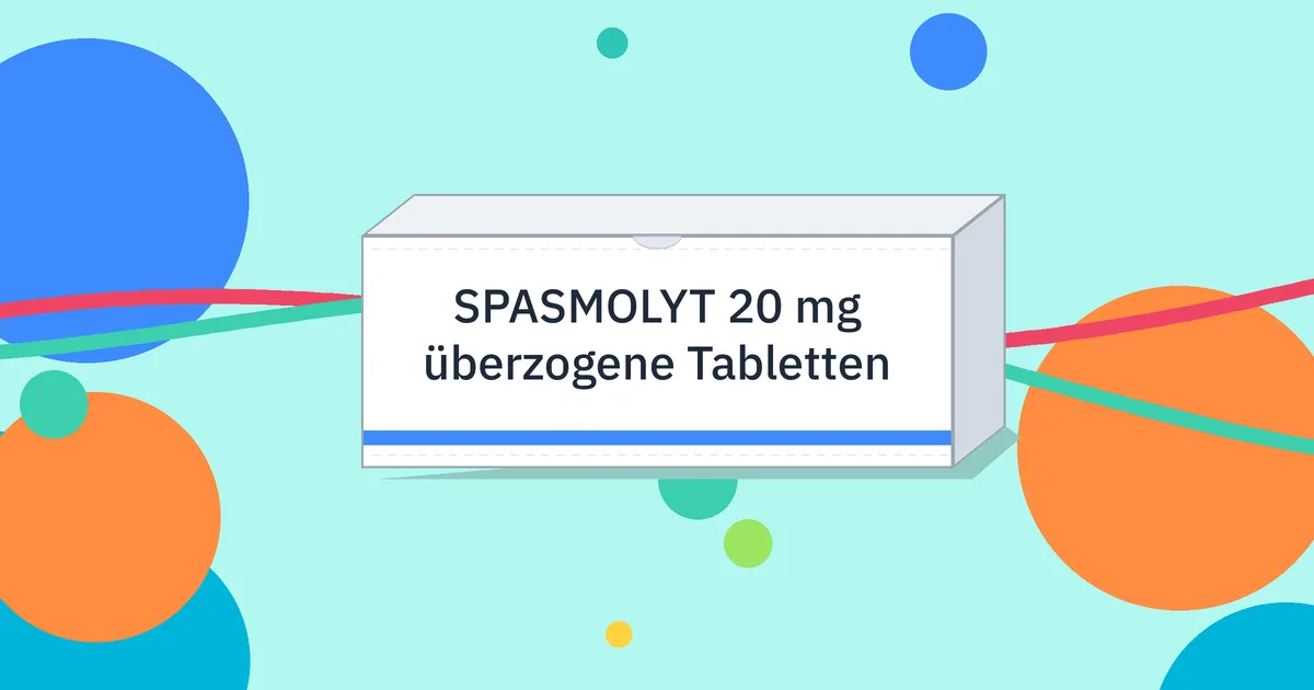 Symbolbild: Packung mit der Aufschrift SPASMOLYT 20 mg überzogene Tabletten (PZN 03843650) – Verfügbarkeit und Bezug in Apotheken in Frankfurt am Main