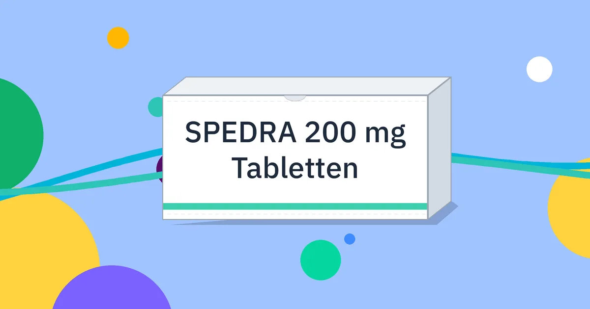 Symbolbild: Packung mit der Aufschrift SPEDRA 200 mg Tabletten (PZN 18300903) – Verfügbarkeit und Bezug in Apotheken in Frankfurt am Main
