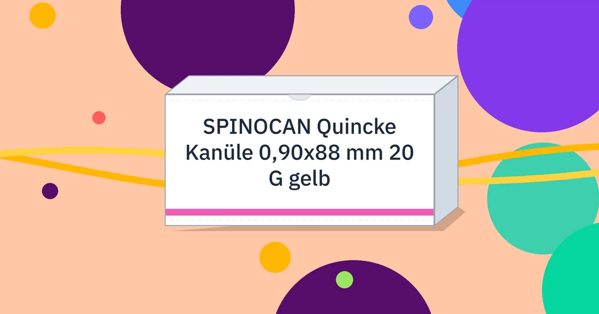 Symbolbild: Packung mit der Aufschrift SPINOCAN Quincke Kanüle 0,90x88 mm 20 G gelb (PZN 06593001) – Verfügbarkeit und Bezug in Apotheken in Frankfurt am Main