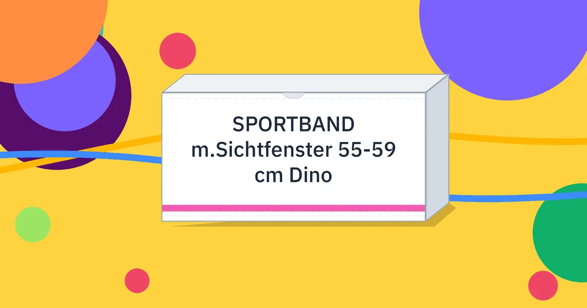 Symbolbild: Packung mit der Aufschrift SPORTBAND m.Sichtfenster 55-59 cm Dino (PZN 17837110) – Verfügbarkeit und Bezug in Apotheken in Frankfurt am Main