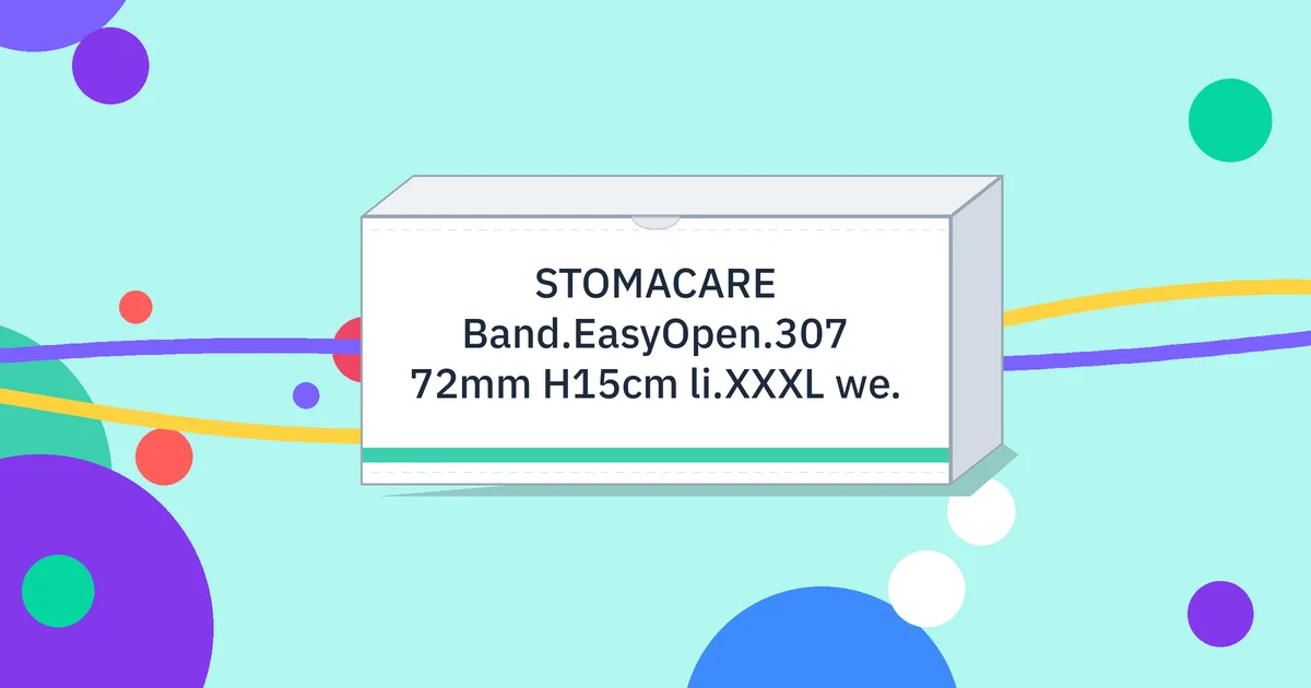 Symbolbild: Packung mit der Aufschrift STOMACARE Band.EasyOpen.307 72mm H15cm li.XXXL we. (PZN 07665547) – Verfügbarkeit und Bezug in Apotheken in Frankfurt am Main