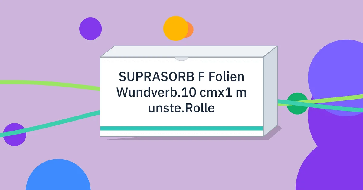 Symbolbild: Packung mit der Aufschrift SUPRASORB F Folien Wundverb.10 cmx1 m unste.Rolle (PZN 18913623) – Verfügbarkeit und Bezug in Apotheken in Frankfurt am Main