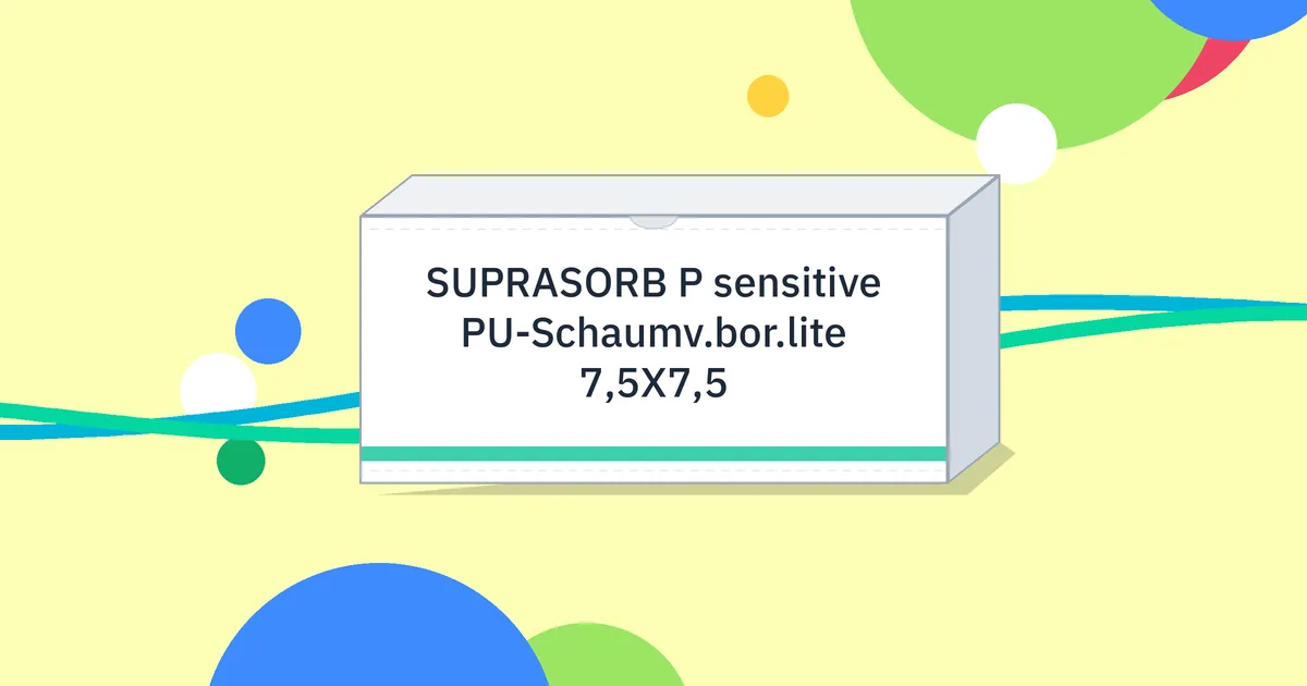 Symbolbild: Packung mit der Aufschrift SUPRASORB P sensitive PU-Schaumv.bor.lite 7,5X7,5 (PZN 17840595) – Verfügbarkeit und Bezug in Apotheken in Frankfurt am Main