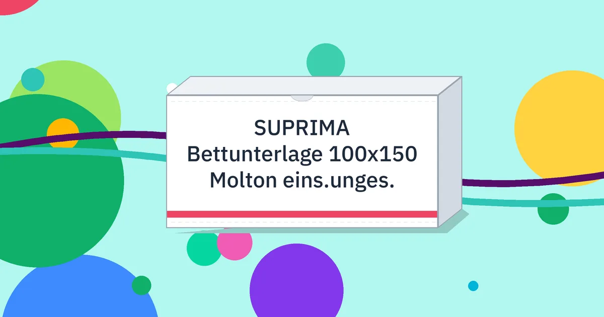 Symbolbild: Packung mit der Aufschrift SUPRIMA Bettunterlage 100x150 Molton eins.unges. (PZN 07673133) – Verfügbarkeit und Bezug in Apotheken in Frankfurt am Main