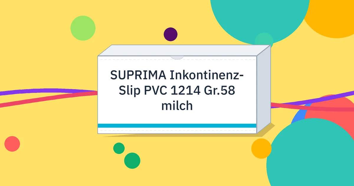 Symbolbild: Packung mit der Aufschrift SUPRIMA Inkontinenz-Slip PVC 1214 Gr.58 milch (PZN 03923113) – Verfügbarkeit und Bezug in Apotheken in Frankfurt am Main