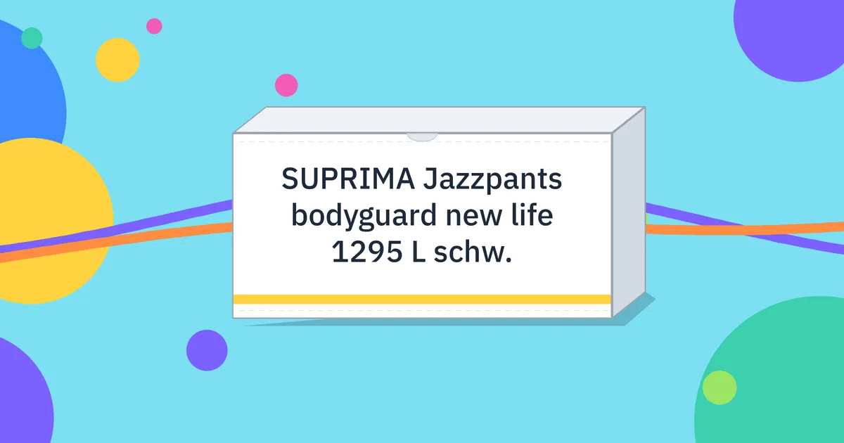 Symbolbild: Packung mit der Aufschrift SUPRIMA Jazzpants bodyguard new life 1295 L schw. (PZN 18401254) – Verfügbarkeit und Bezug in Apotheken in Frankfurt am Main