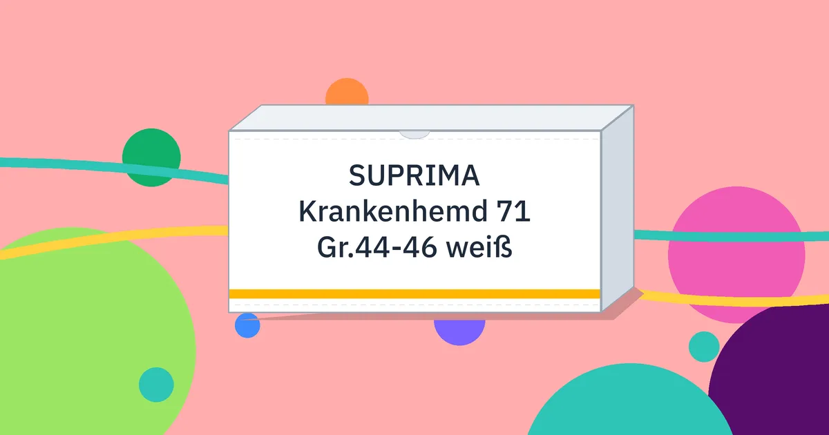 Symbolbild: Packung mit der Aufschrift SUPRIMA Krankenhemd 71 Gr.44-46 weiß (PZN 07671401) – Verfügbarkeit und Bezug in Apotheken in Frankfurt am Main
