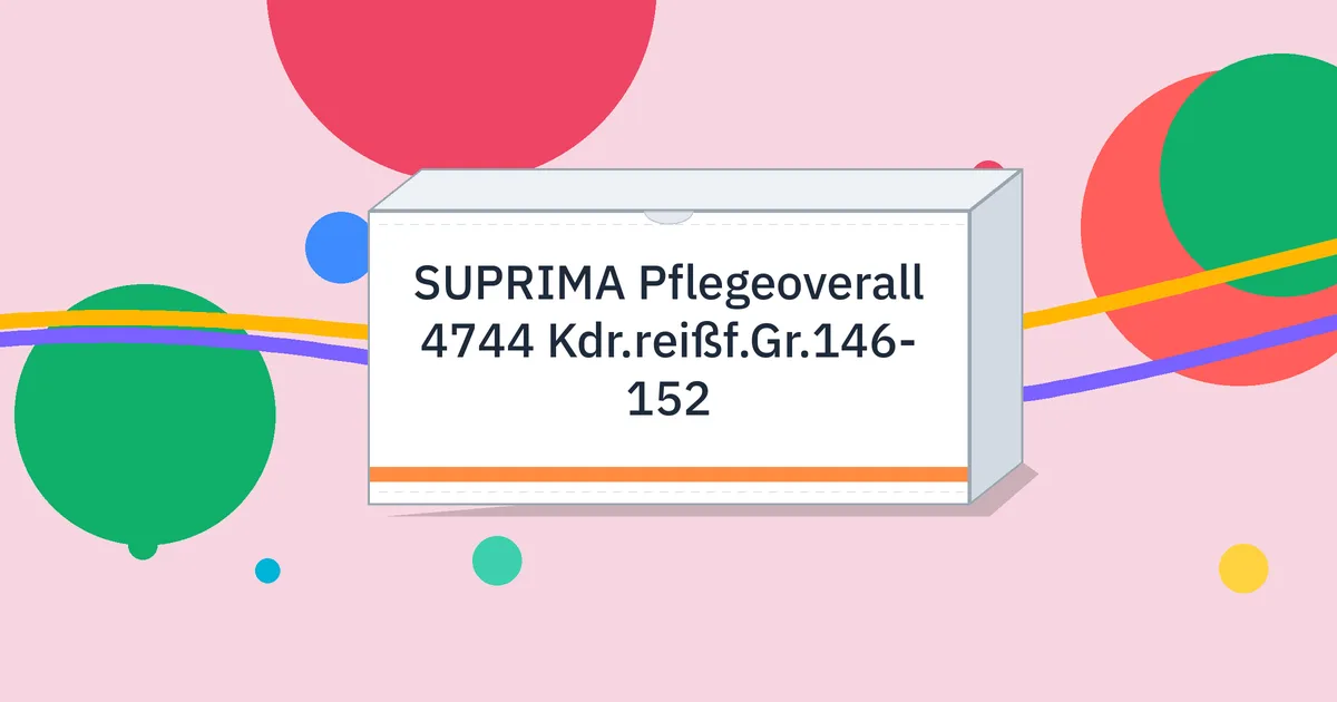 Symbolbild: Packung mit der Aufschrift SUPRIMA Pflegeoverall 4744 Kdr.reißf.Gr.146-152 (PZN 08696509) – Verfügbarkeit und Bezug in Apotheken in Frankfurt am Main