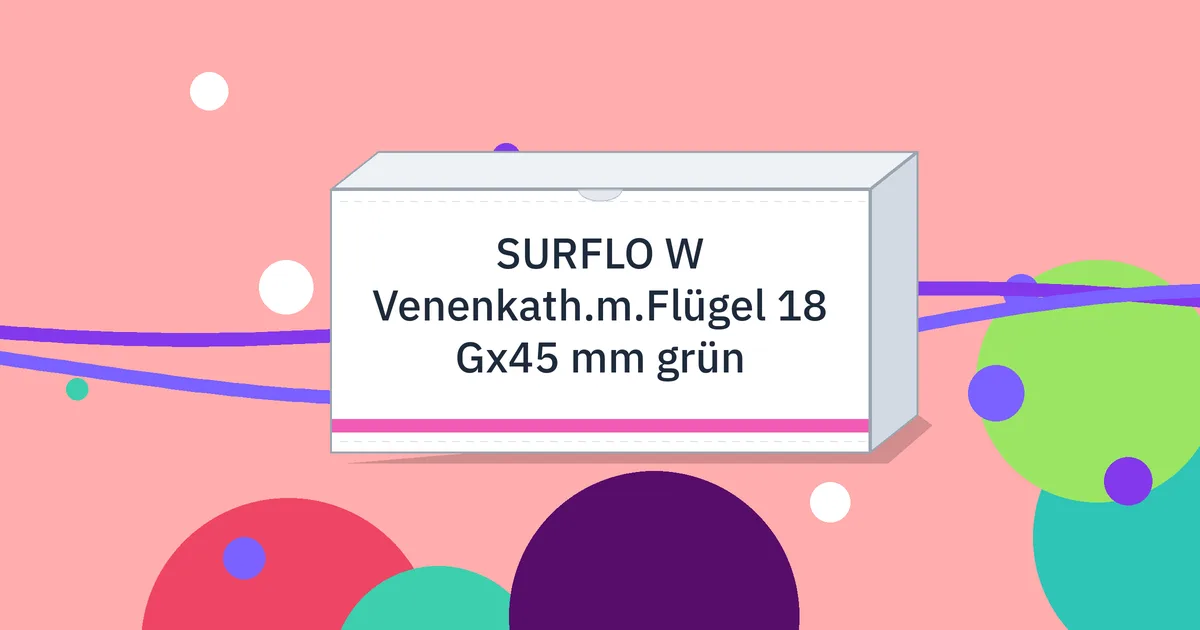 Symbolbild: Packung mit der Aufschrift SURFLO W Venenkath.m.Flügel 18 Gx45 mm grün (PZN 01172134) – Verfügbarkeit und Bezug in Apotheken in Frankfurt am Main