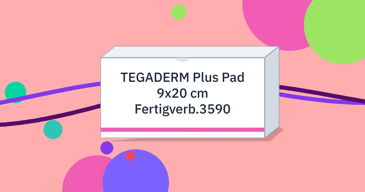 Symbolbild: Packung mit der Aufschrift TEGADERM Plus Pad 9x20 cm Fertigverb.3590 (PZN 05384519) – Verfügbarkeit und Bezug in Apotheken in Frankfurt am Main