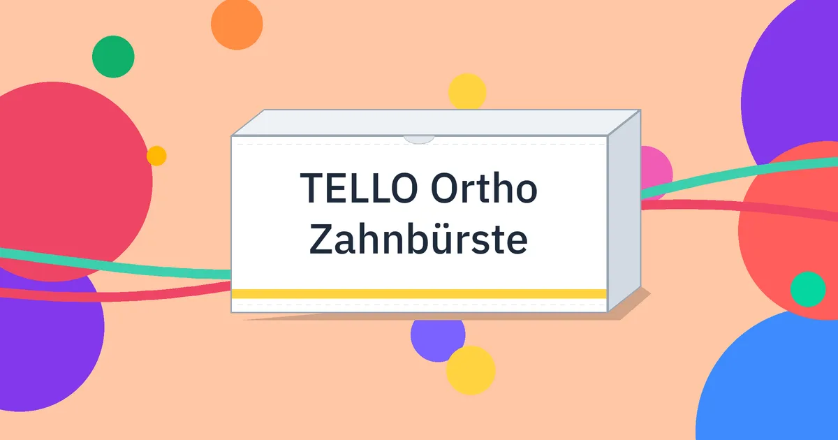 Symbolbild: Packung mit der Aufschrift TELLO Ortho Zahnbürste (PZN 16928603) – Verfügbarkeit und Bezug in Apotheken in Frankfurt am Main