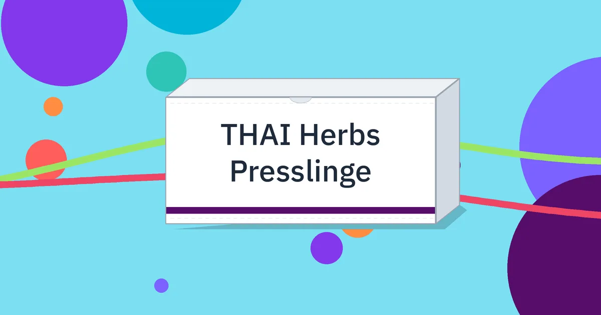 Symbolbild: Packung mit der Aufschrift THAI Herbs Presslinge (PZN 19206833) – Verfügbarkeit und Bezug in Apotheken in Frankfurt am Main