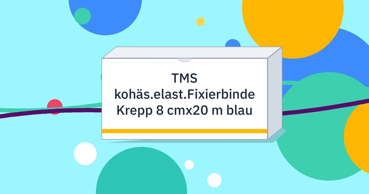 Symbolbild: Packung mit der Aufschrift TMS kohäs.elast.Fixierbinde Krepp 8 cmx20 m blau (PZN 18316494) – Verfügbarkeit und Bezug in Apotheken in Frankfurt am Main