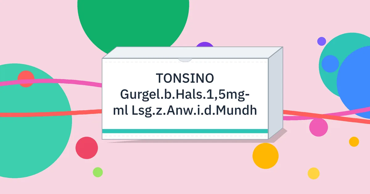 Symbolbild: Packung mit der Aufschrift TONSINO Gurgel.b.Hals.1,5mg-ml Lsg.z.Anw.i.d.Mundh (PZN 19129995) – Verfügbarkeit und Bezug in Apotheken in Frankfurt am Main