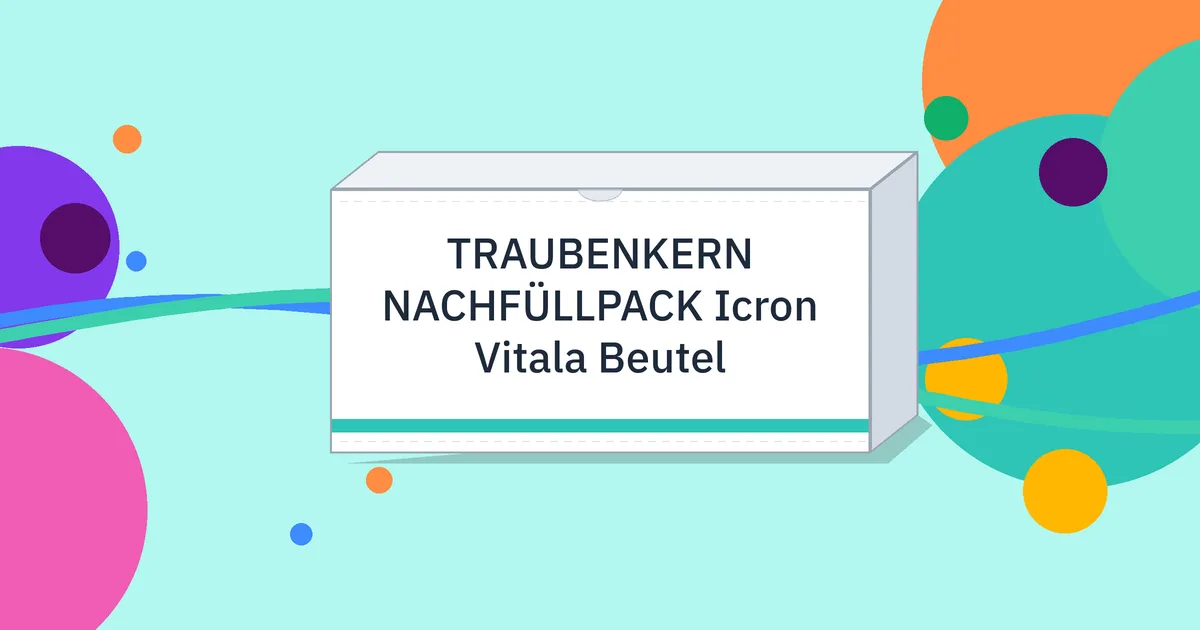 Symbolbild: Packung mit der Aufschrift TRAUBENKERN NACHFÜLLPACK Icron Vitala Beutel (PZN 03670132) – Verfügbarkeit und Bezug in Apotheken in Frankfurt am Main