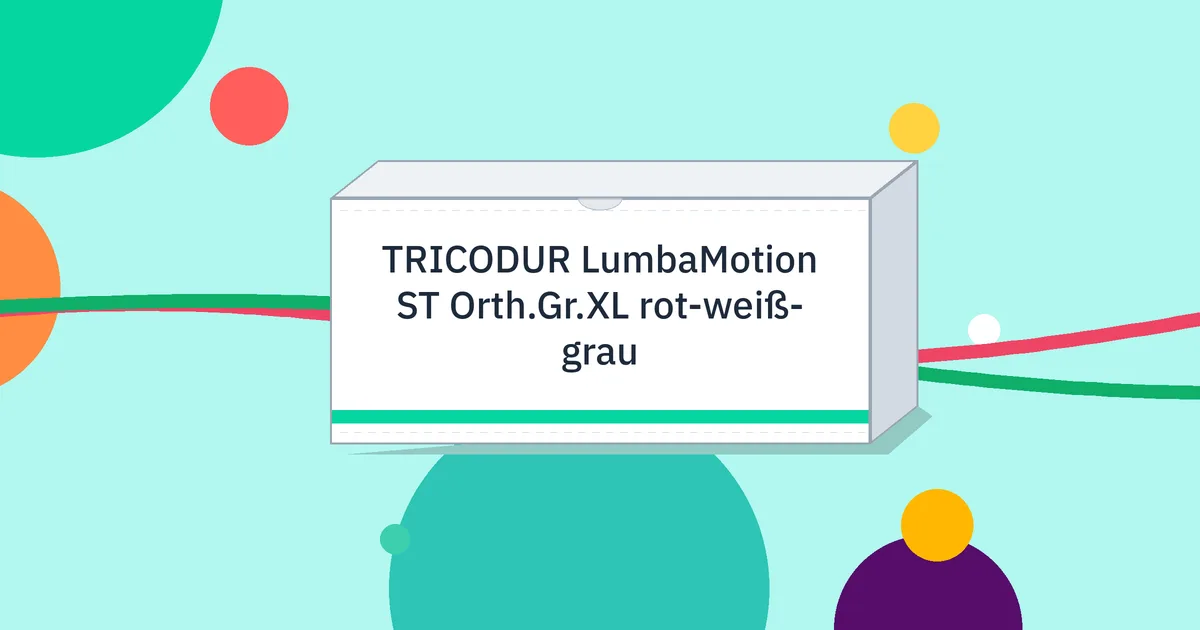 Symbolbild: Packung mit der Aufschrift TRICODUR LumbaMotion ST Orth.Gr.XL rot-weiß-grau (PZN 13417782) – Verfügbarkeit und Bezug in Apotheken in Frankfurt am Main