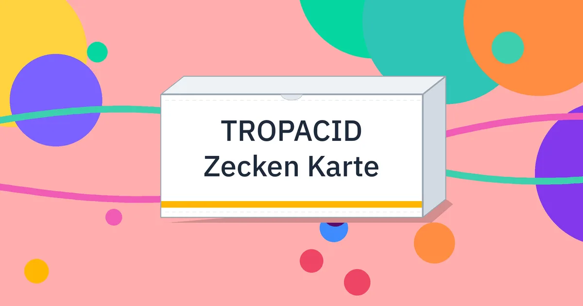 Symbolbild: Packung mit der Aufschrift TROPACID Zecken Karte (PZN 04768732) – Verfügbarkeit und Bezug in Apotheken in Frankfurt am Main