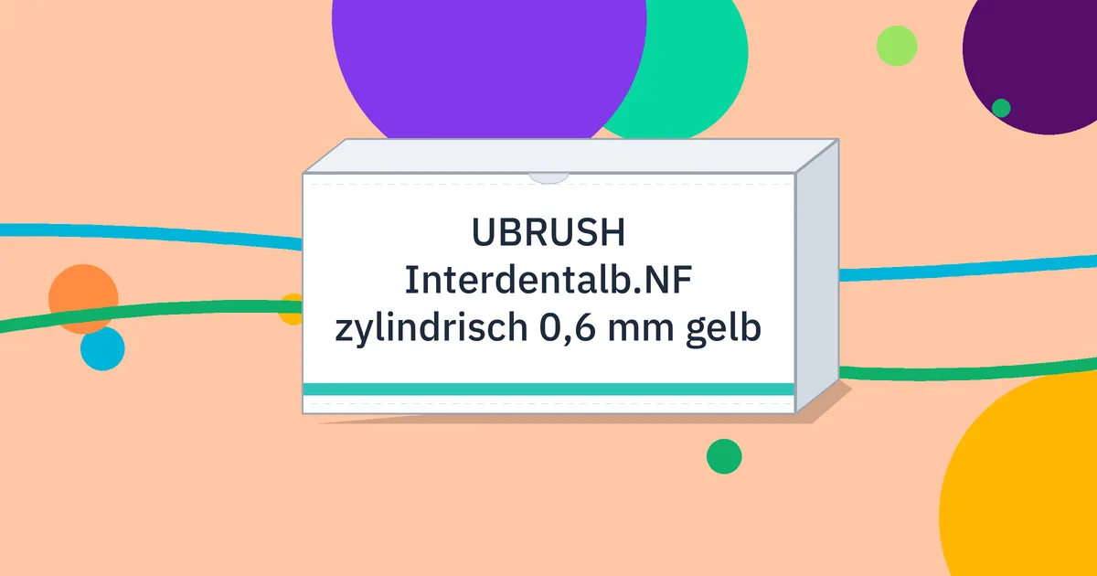 Symbolbild: Packung mit der Aufschrift UBRUSH Interdentalb.NF zylindrisch 0,6 mm gelb (PZN 14817294) – Verfügbarkeit und Bezug in Apotheken in Frankfurt am Main