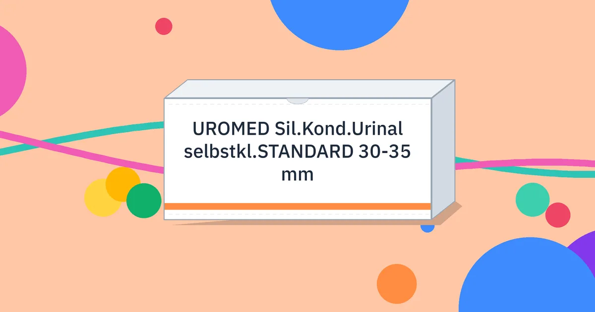 Symbolbild: Packung mit der Aufschrift UROMED Sil.Kond.Urinal selbstkl.STANDARD 30-35 mm (PZN 13650171) – Verfügbarkeit und Bezug in Apotheken in Frankfurt am Main