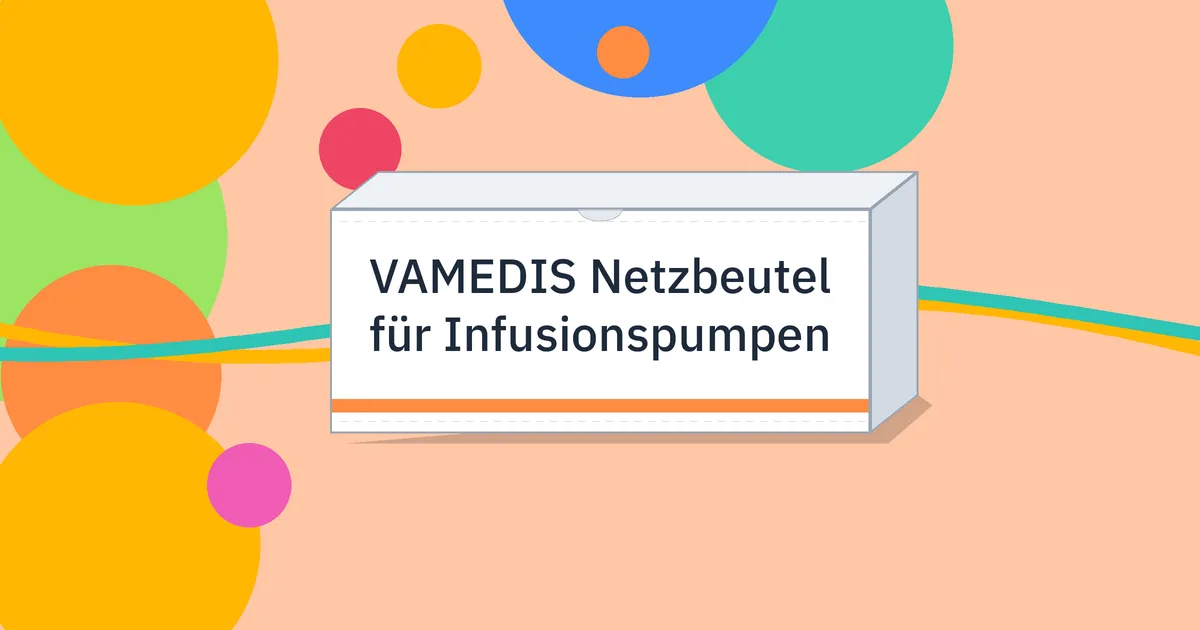 Symbolbild: Packung mit der Aufschrift VAMEDIS Netzbeutel für Infusionspumpen (PZN 11584688) – Verfügbarkeit und Bezug in Apotheken in Frankfurt am Main