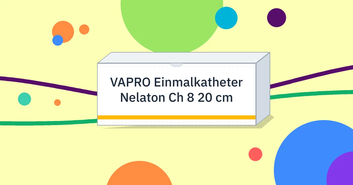 Symbolbild: Packung mit der Aufschrift VAPRO Einmalkatheter Nelaton Ch 8 20 cm (PZN 19211863) – Verfügbarkeit und Bezug in Apotheken in Frankfurt am Main
