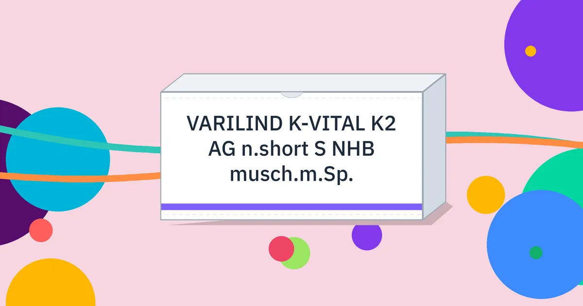 Symbolbild: Packung mit der Aufschrift VARILIND K-VITAL K2 AG n.short S NHB musch.m.Sp. (PZN 20565394) – Verfügbarkeit und Bezug in Apotheken in Frankfurt am Main