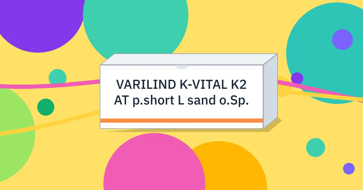 Symbolbild: Packung mit der Aufschrift VARILIND K-VITAL K2 AT p.short L sand o.Sp. (PZN 20561410) – Verfügbarkeit und Bezug in Apotheken in Frankfurt am Main
