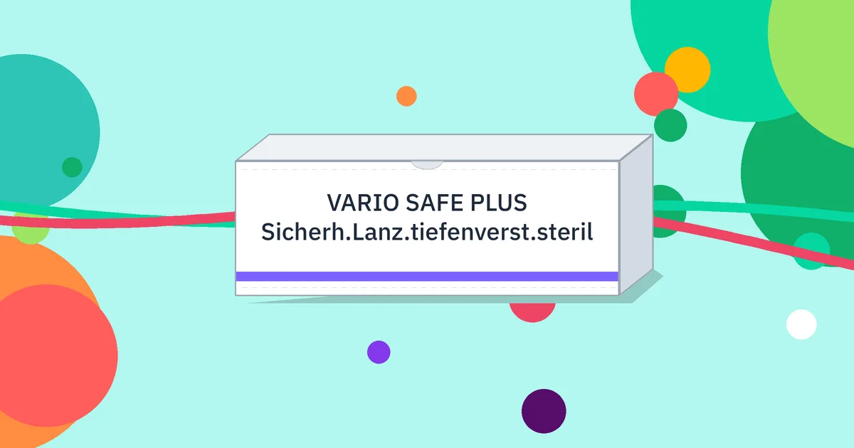 Symbolbild: Packung mit der Aufschrift VARIO SAFE PLUS Sicherh.Lanz.tiefenverst.steril (PZN 15205357) – Verfügbarkeit und Bezug in Apotheken in Frankfurt am Main