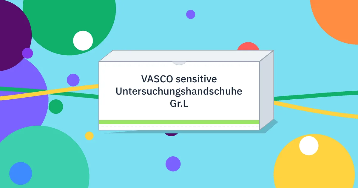 Symbolbild: Packung mit der Aufschrift VASCO sensitive Untersuchungshandschuhe Gr.L (PZN 00801102) – Verfügbarkeit und Bezug in Apotheken in Frankfurt am Main