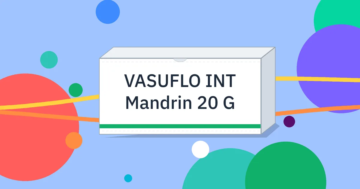 Symbolbild: Packung mit der Aufschrift VASUFLO INT Mandrin 20 G (PZN 08495946) – Verfügbarkeit und Bezug in Apotheken in Frankfurt am Main