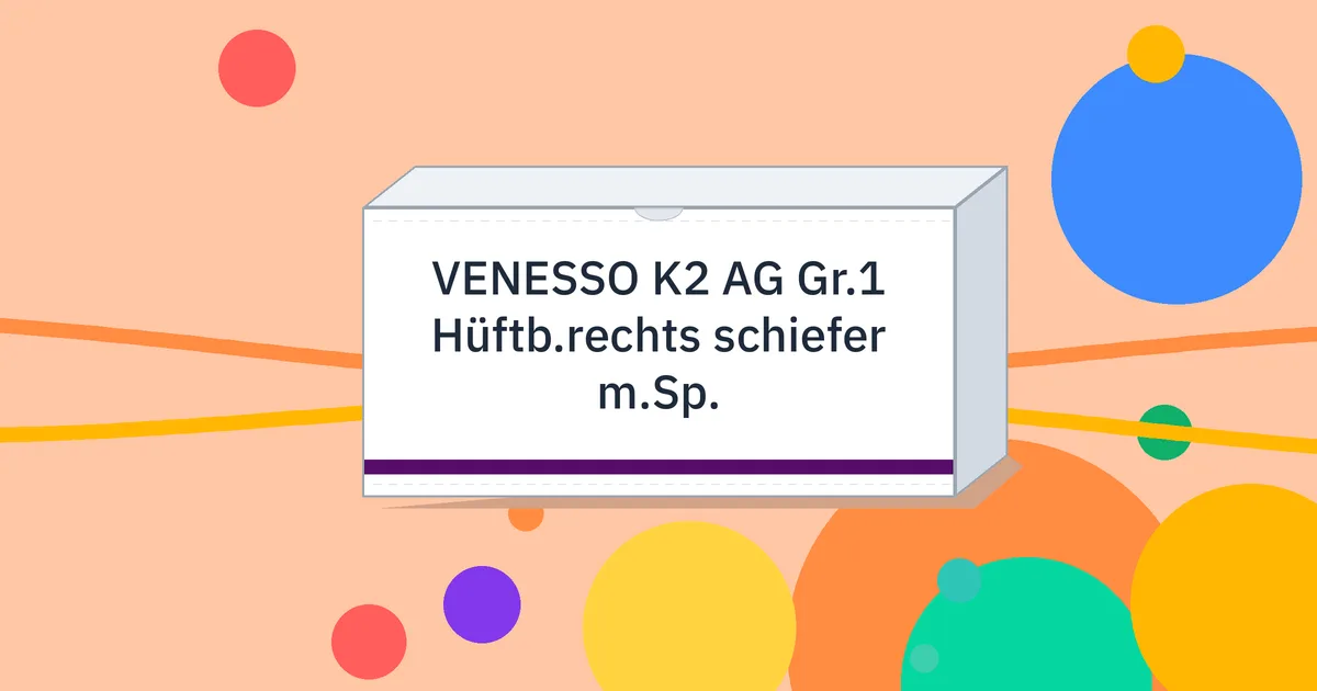 Symbolbild: Packung mit der Aufschrift VENESSO K2 AG Gr.1 Hüftb.rechts schiefer m.Sp. (PZN 03273276) – Verfügbarkeit und Bezug in Apotheken in Frankfurt am Main